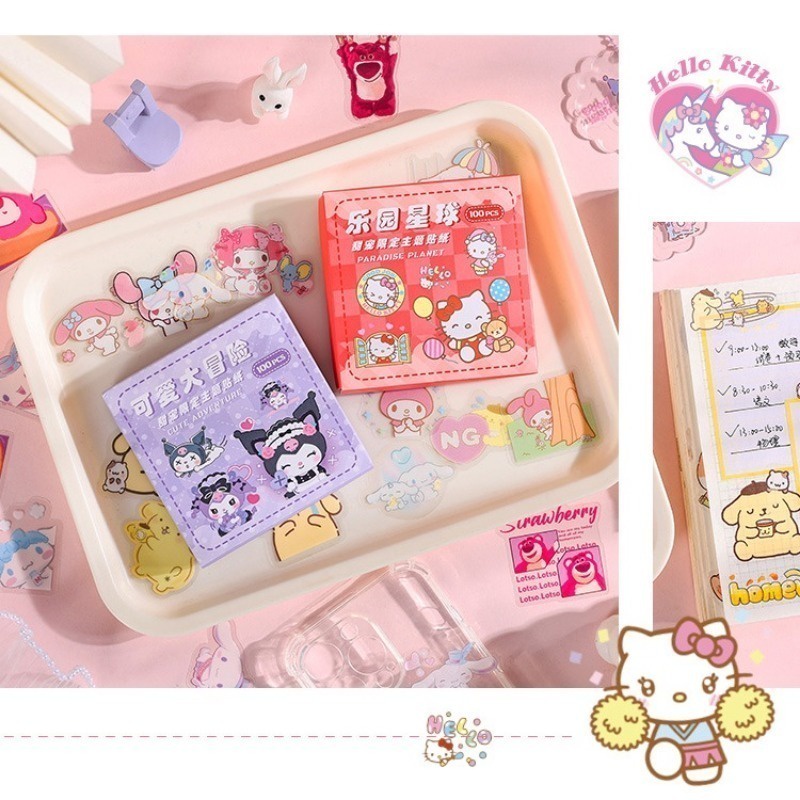 100 Sheets Cute PVC Waterproof Stickers Transparent Cartoon Sticker ...