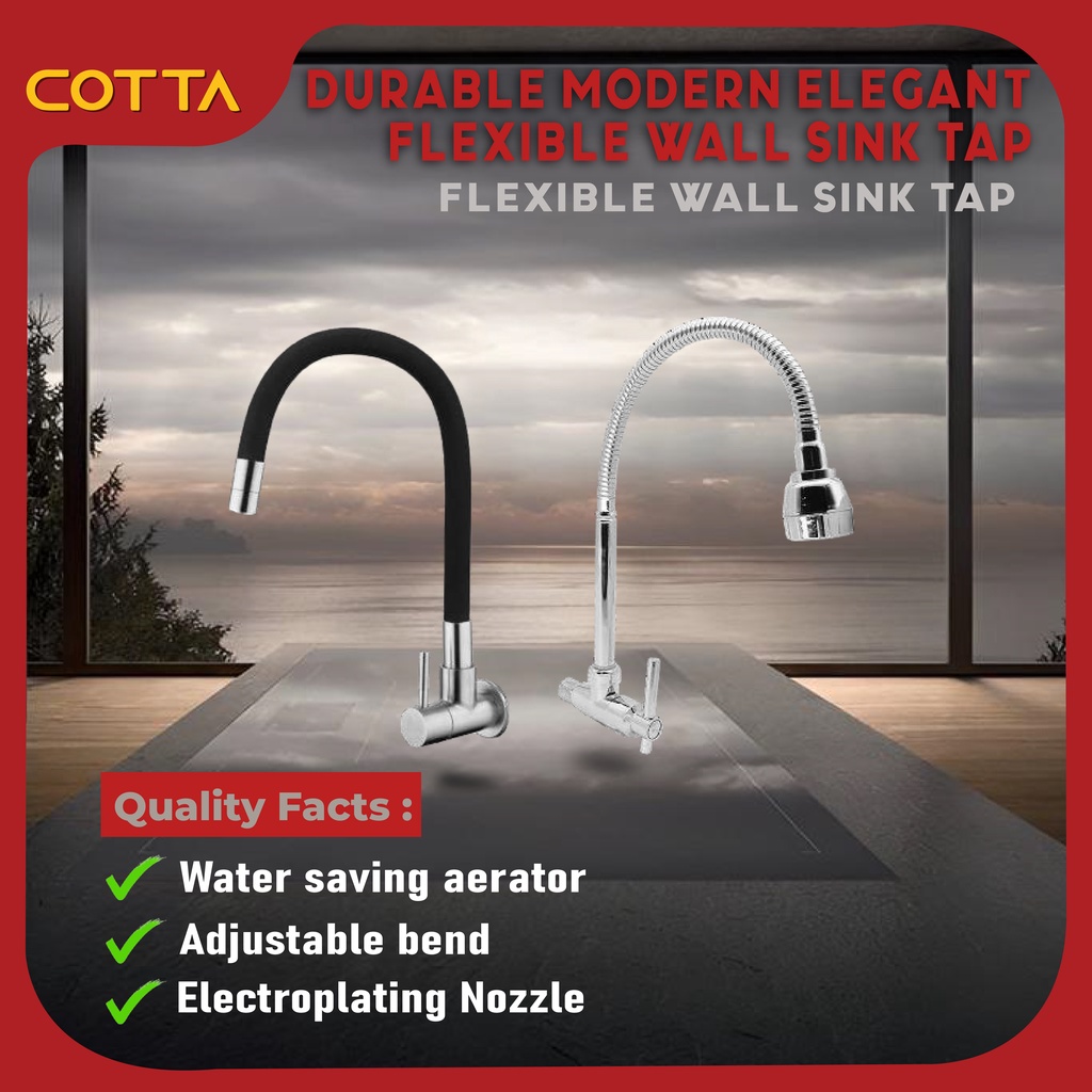 COTTA Flexible Wall Tap Kitchen Faucet Water Tap Kitchen Sink Tap Pala ...