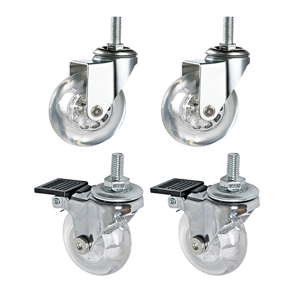1.5/2/3Inch PU Transparent Universal Wheels with M8 x 15mm Thread Stem ...