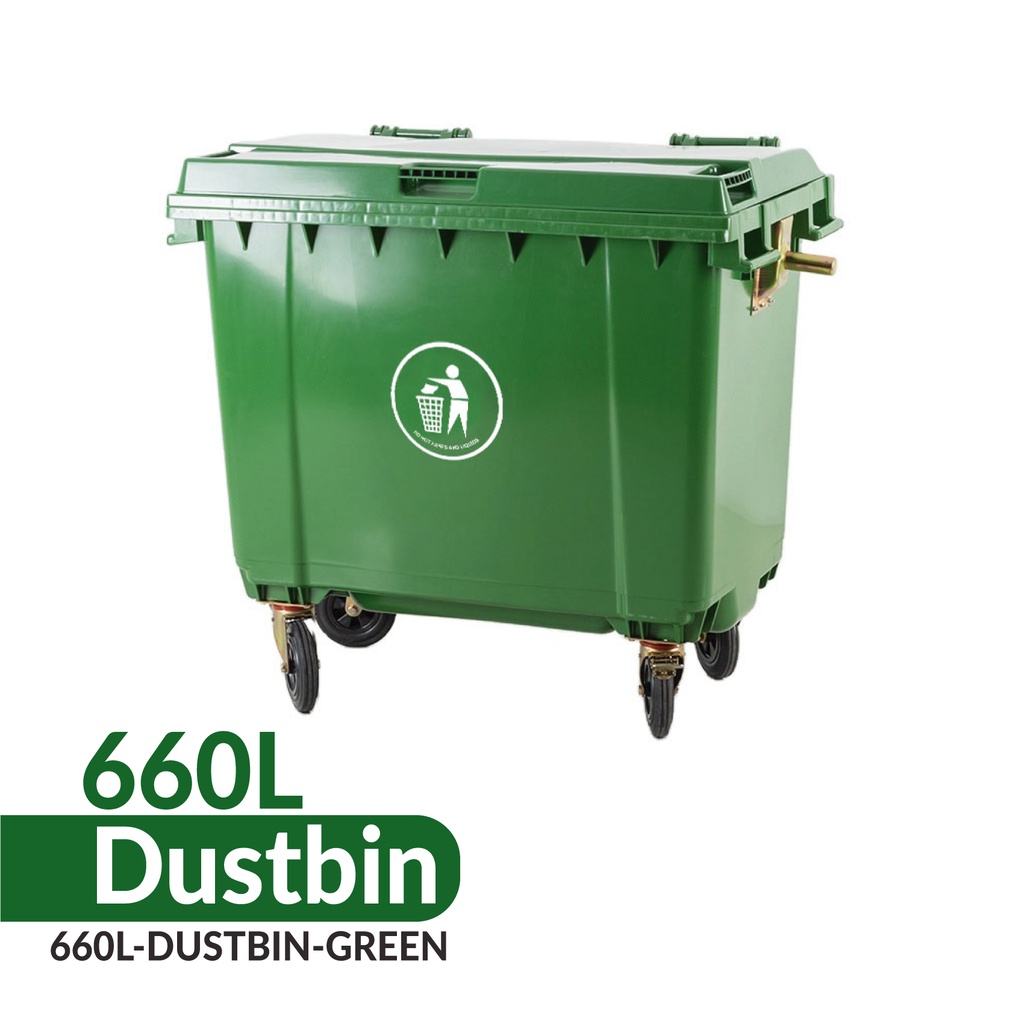660L Tong Sampah Besar Hijau Bertutup Beroda Outdoor Dustbin with Wheel ...