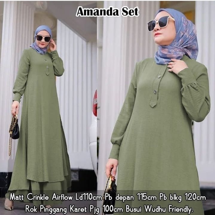 Vallina Outfit - Amanda One Set 2in1 Muslim Women's Skirt Suit Cringkle ...