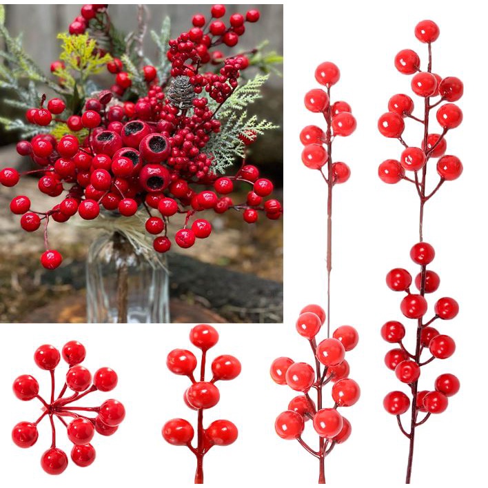Artificial Christmas Red Berries Multi Type Foam Berries Branches For ...