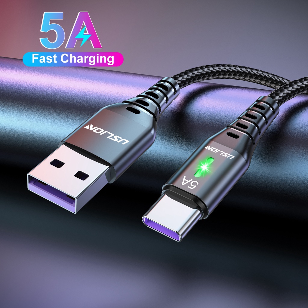 USLION 3-meter LED fast charging data cable Type-C braided charging ...