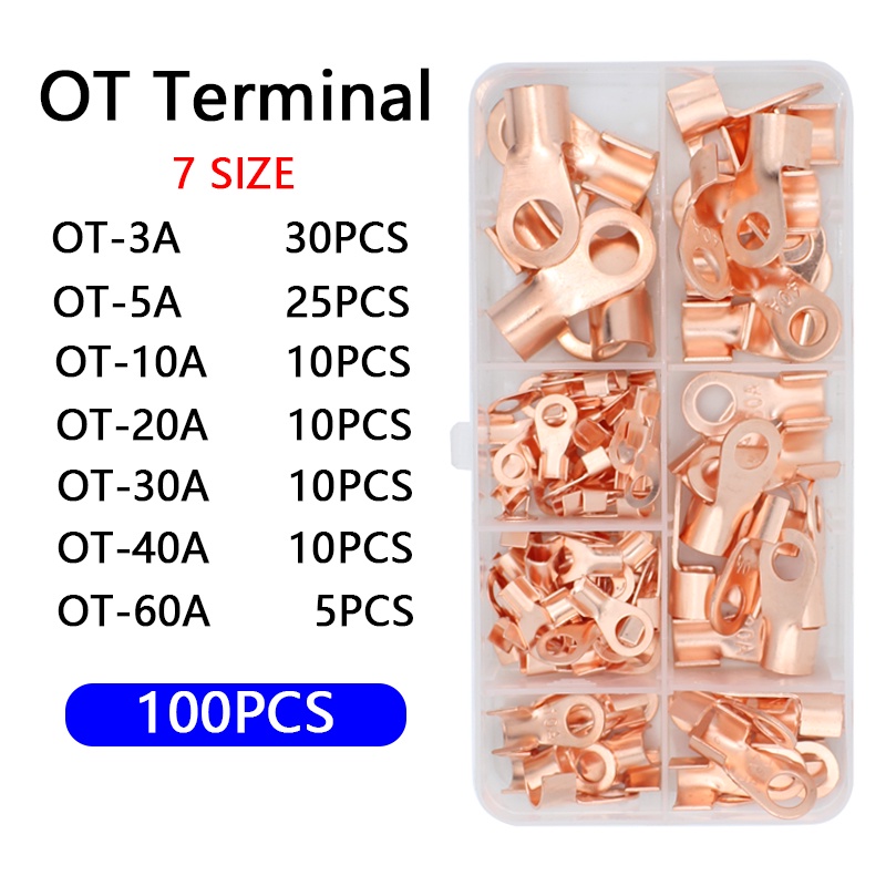 100PCS In Box Thick Copper Nose 3A 5A 10A 20A 30A 40A 60A OT Wire ...