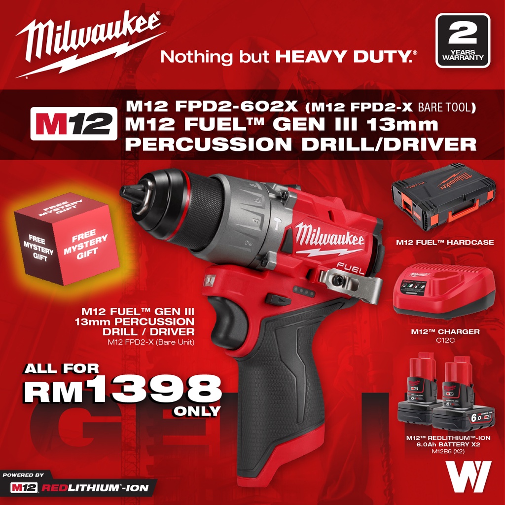 M12 FUEL™ Gen III 13mm Percussion Drill/Driver / Impact Drill / M12 ...