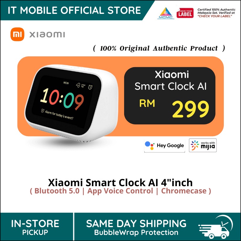 Xiaomi Mi Smart Clock AI 4" Touch Screen Bluetooth 5.0 Speaker Digital ...