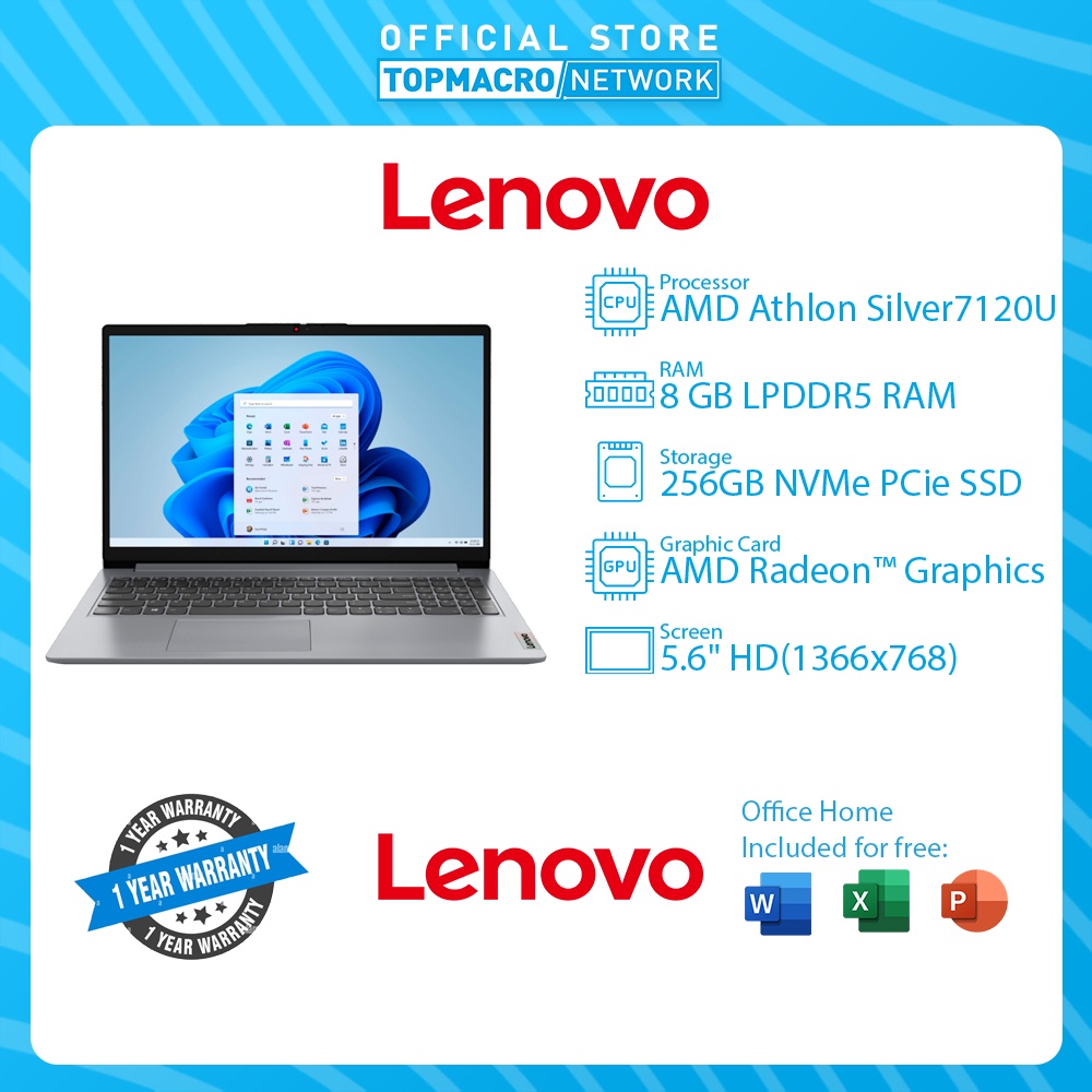 LEVONO IDEAPAD 1 15AMN7 (AMD ATHLON™ SILVER 7120U/8GB/256GB SSD/15.6 ...