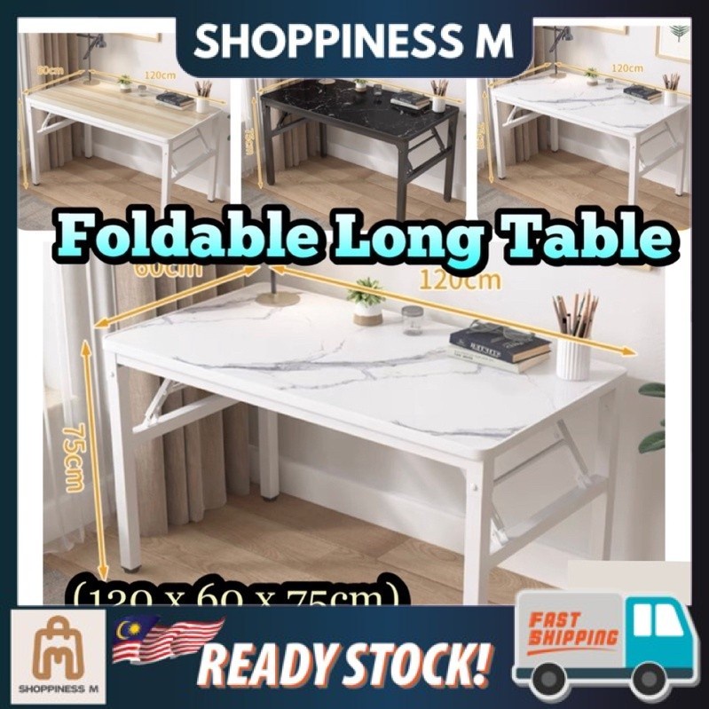 Foldable Long Table (120x60x75cm) Tall Study Desk Laptop Desktop Work ...