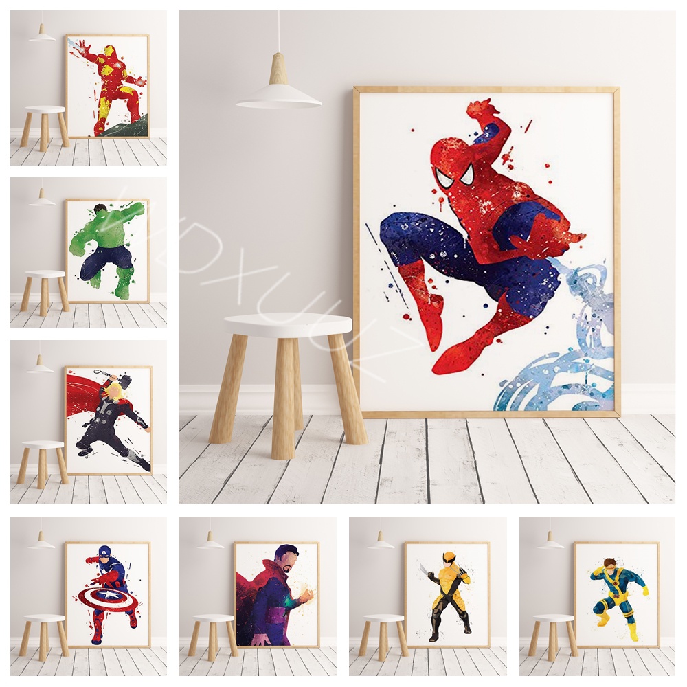 Marvel Avengers Superhero Iron Man Captain America watercolor poster ...