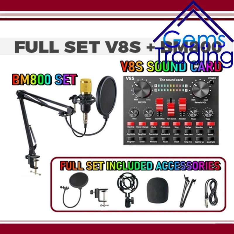 Full Set V8S Sound Card + BM800 Microphone Bluetooth Audio Interface ...