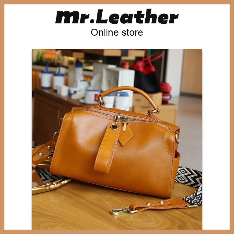 [Mr. Leather] Leather Handbag High Quality Sling Bag Retro Boston Bag ...