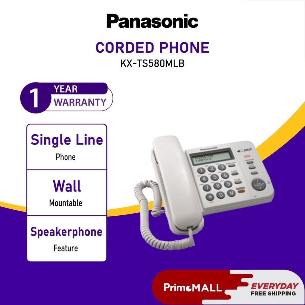 PANASONIC TS580 Corded Phone Speaker Phone KX-TS580MLB Wall Mountable Call Restriction Fon Rumah ...