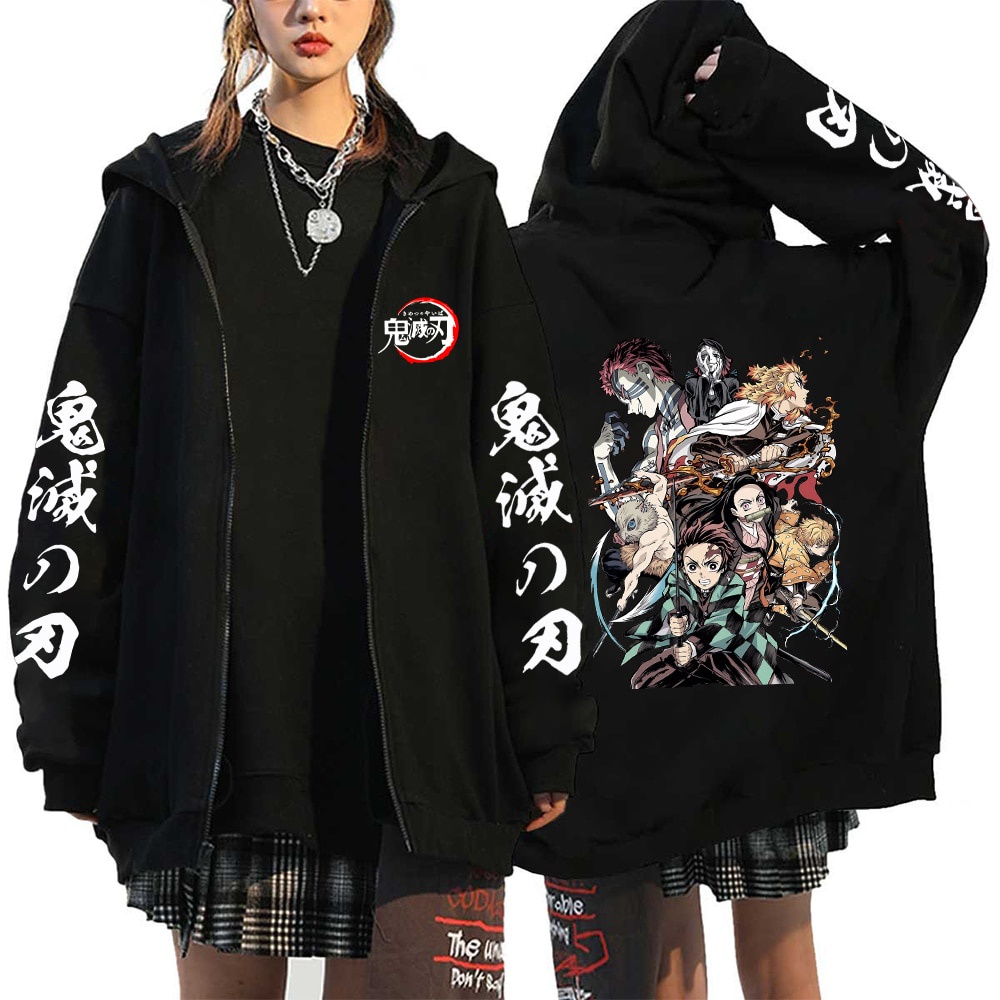 Demon Slayer Sweatshirts Anime Zipper Nezuko Tanjiro Zenitsu Inosuke ...