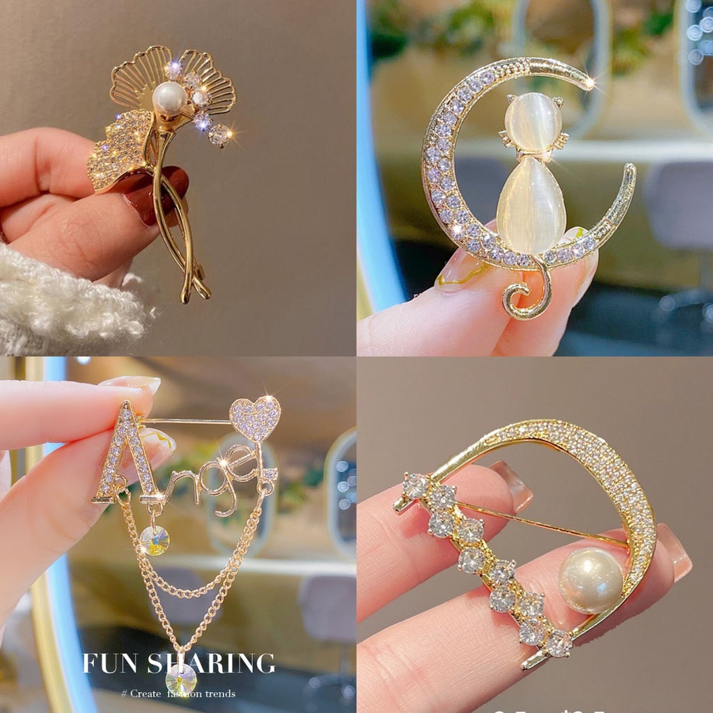 RAYA SALE High quality pearl crystal brooch shoulder pin | Shopee Malaysia
