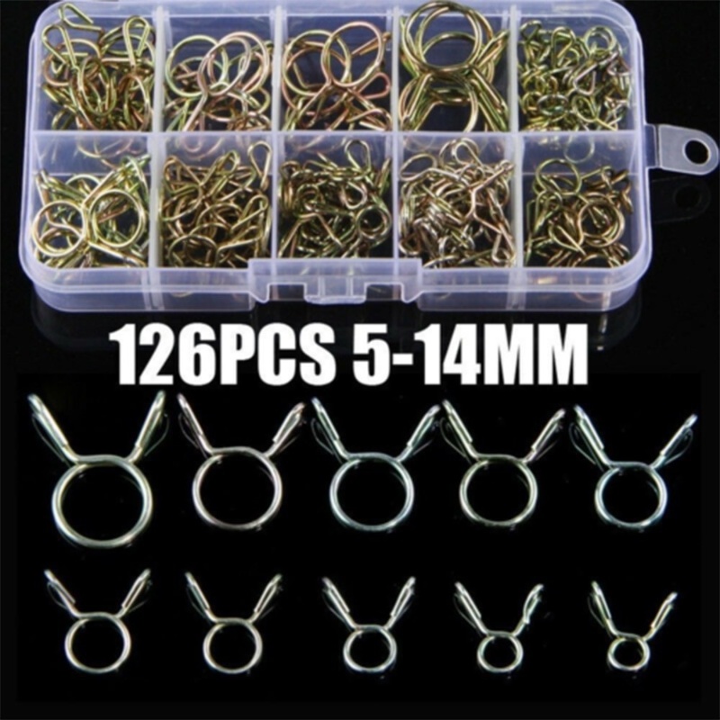 126pcs Hose Clamp High Quality Zinc Plated Spring Clips Gear Hose Fuel ...