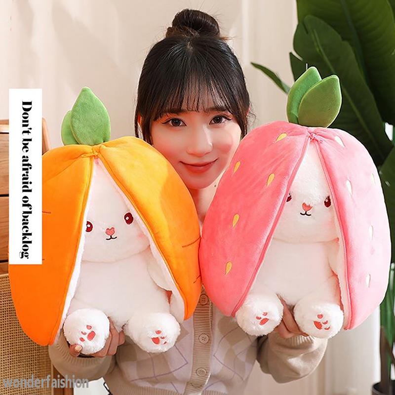 Cut Strawberry Rabbit Bunny Plush Toy 2 in 1 Long Ear Rabbit Stuffed ...