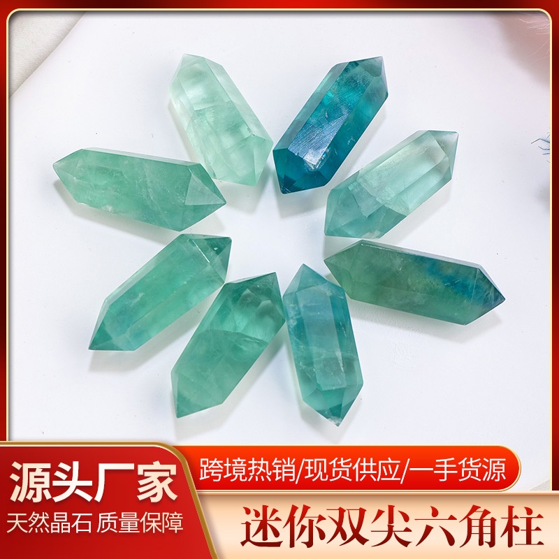 Mini Natural Green Fluorite Crystal Hexagonal Column Double-Pointed ...