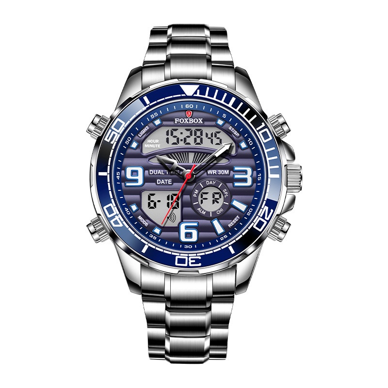 Foxbox New Style Steel Band Dual Display Movement Luminous Calendar ...