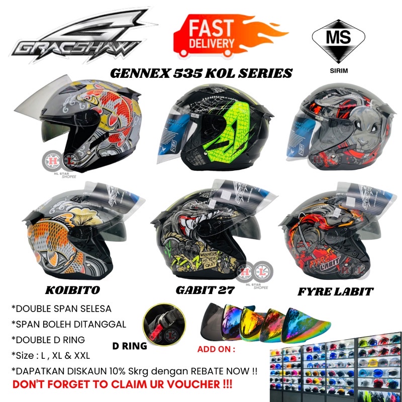 GRACSHAW GENNEX G535 KOL SERIES HELMET DOUBLE VISOR (GRACSHAW HELMET ...