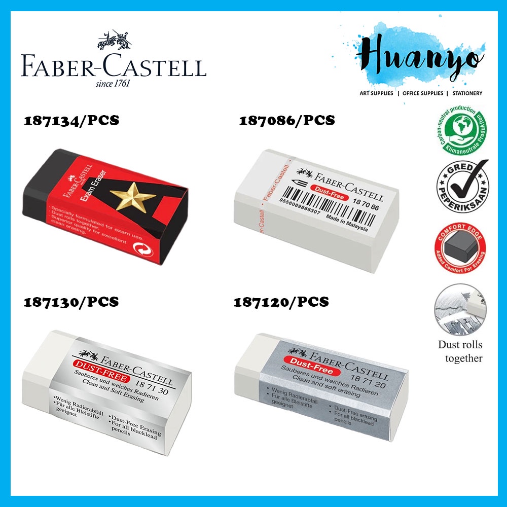 Faber-Castell Dust Free Pencil Eraser Exam Grade (Per Pcs, Black/White ...