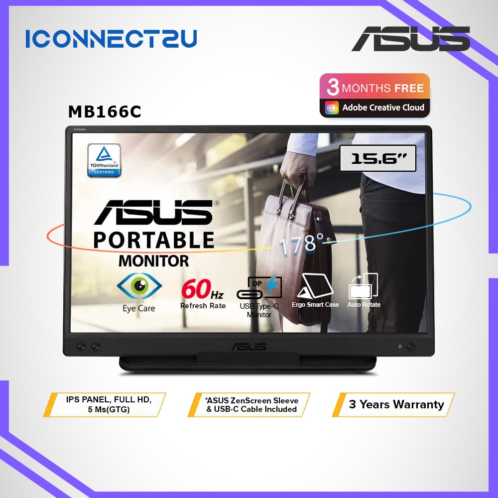 Asus 15.6" Zenscreen MB166C IPS FHD 60Hz 5ms Type C Eye Care Ultraslim ...