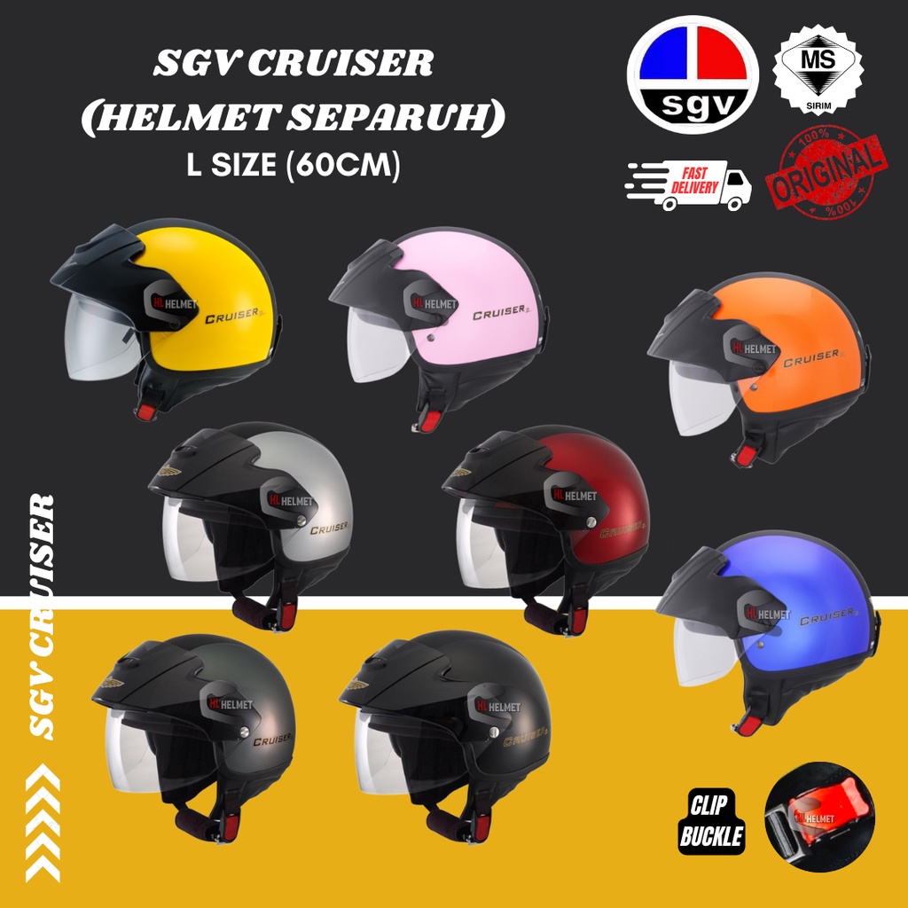 SGV CRUISER VISOREX HELMET (Topi Keledar SGV Skuter Scooter Helmet steng separuh Sirim) - L Size ...
