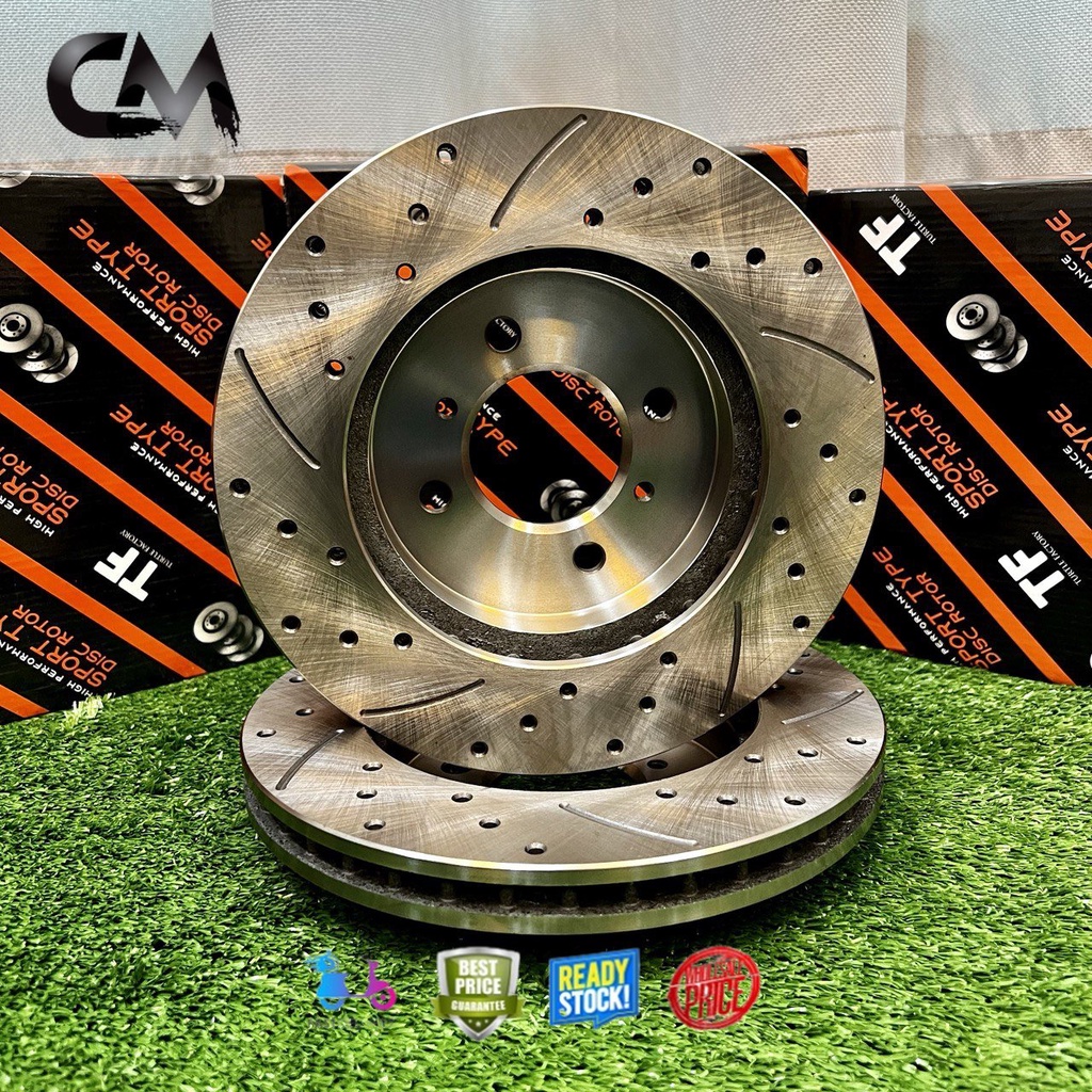 ORIGINAL TF SLOTTED & DRILLED DISC ROTOR PROTON WIRA 1.6 1.8 / PUTRA 1. ...