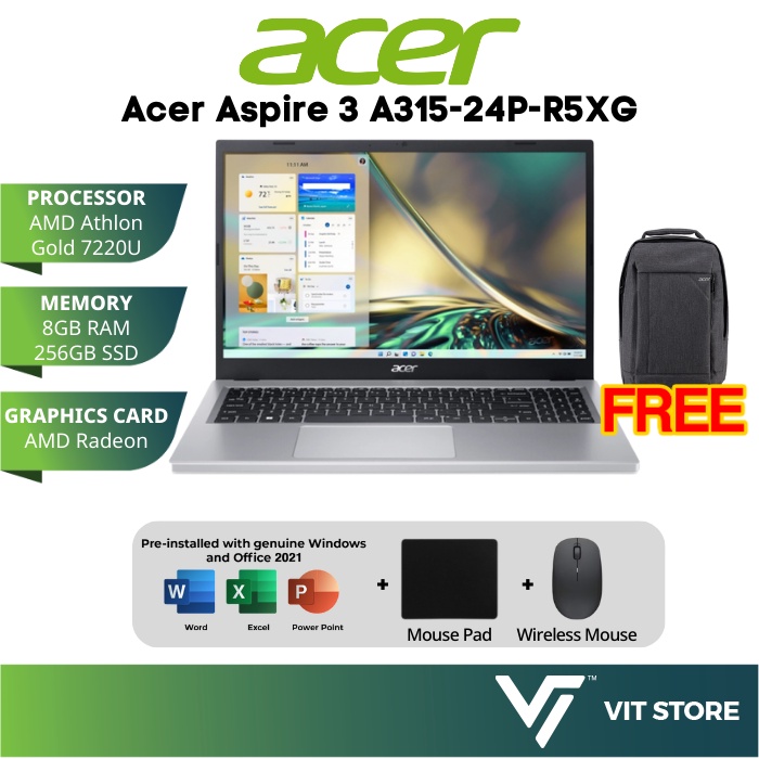 Acer Aspire 3 A315-24P-R5XG (AMD Athlon Gold 7220U, 8GB, 256SSD, AMD ...