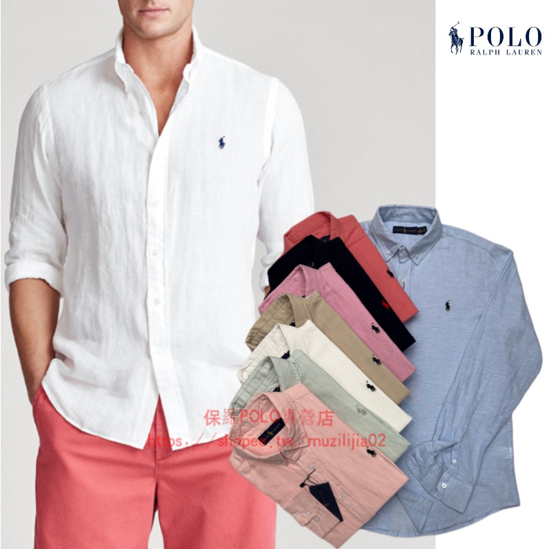 Polo Summer Shirt RL American POLO Linen Material Business Men's Long ...