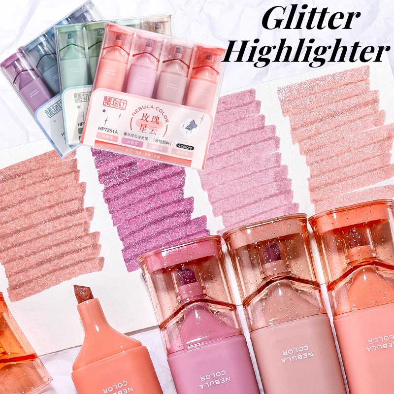 4pcs/set Glitter Highlighter Morandi Color Marker Flexible Line Width ...