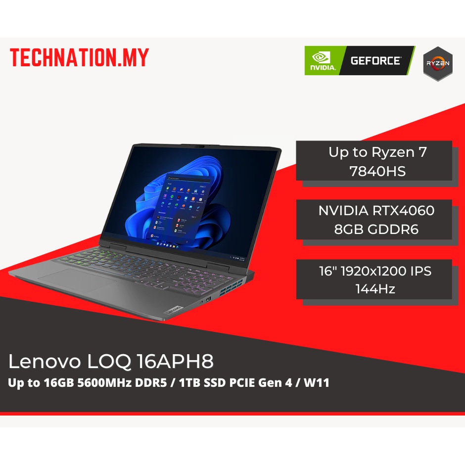 Lenovo LOQ 16APH8 (Up to R7-7840S/RTX4060/QHD 165hz)🔥Free backpack ...