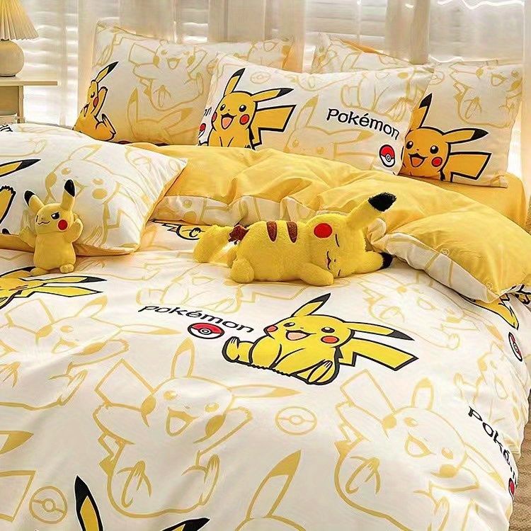 Ins Cartoon Pikachu 4 IN 1 Bedding Sets Dormitory Bedroom Fashion ...