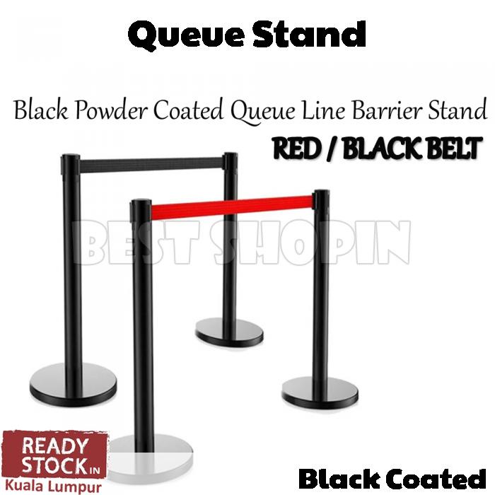 Black Powder Coating Queue Up Stand Retractable Belt Barrier Q-Up Pole ...