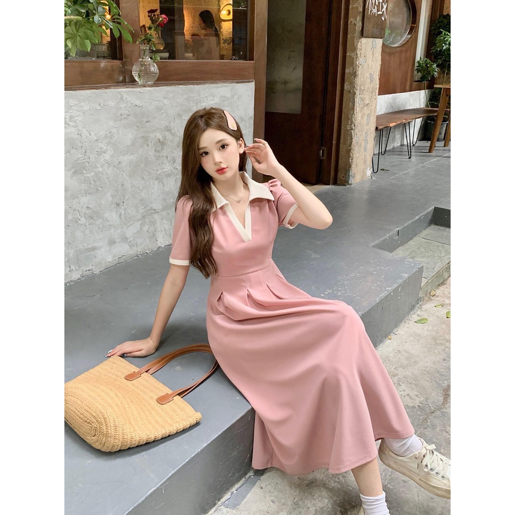 Women's big-size ribbed elastic design dress with long polo neck over ...