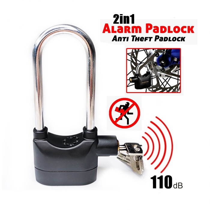 2 in 1 Waterproof Siren Alarm Padlock For Motorcycle Short Bicycle ...
