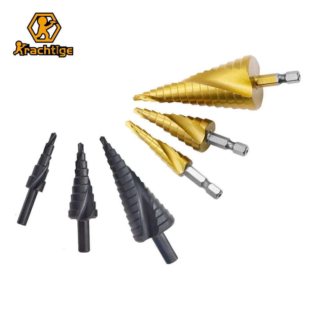 4-12mm 4-20mm 4-32mm Titanium HSS Spiral Grooved Stepped Drills Hex ...