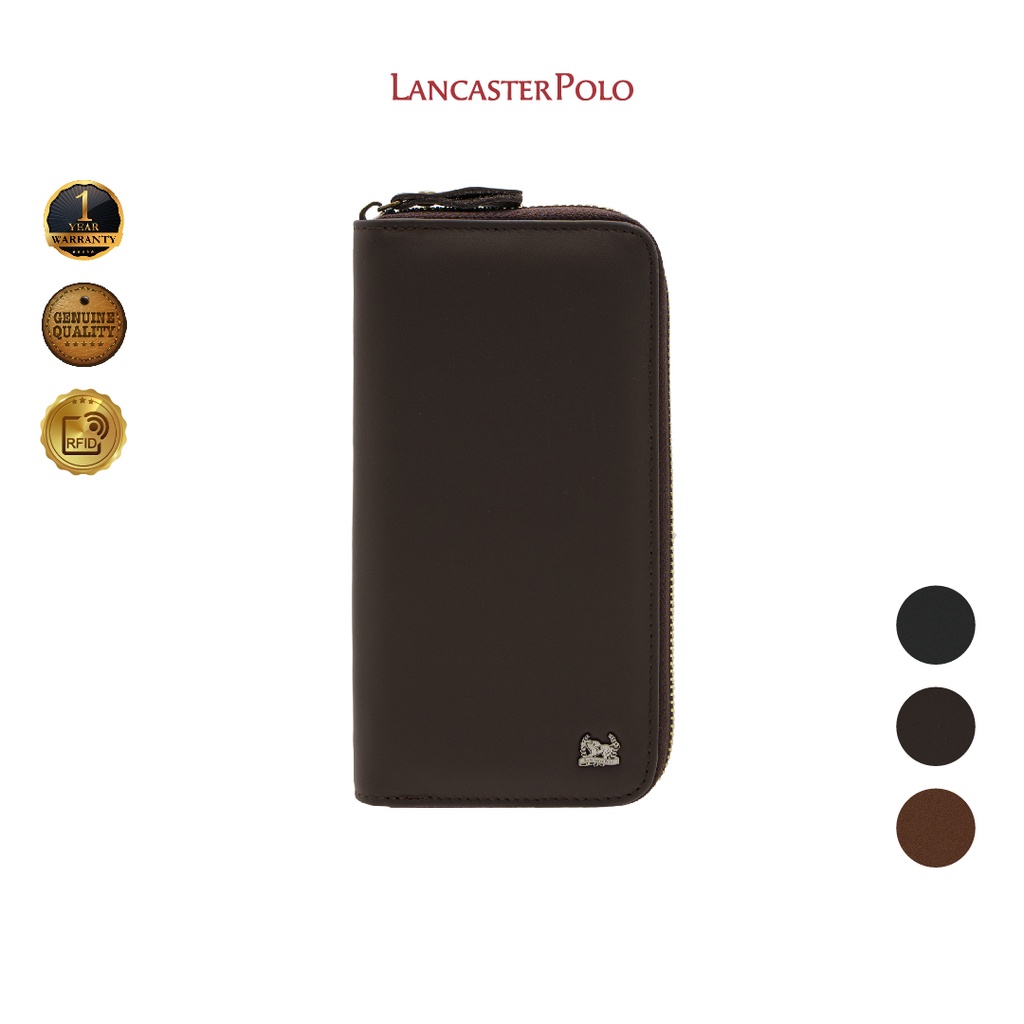 Lancaster Polo Top Grain Leather Long Zipper Plain Colour Wallet with ...