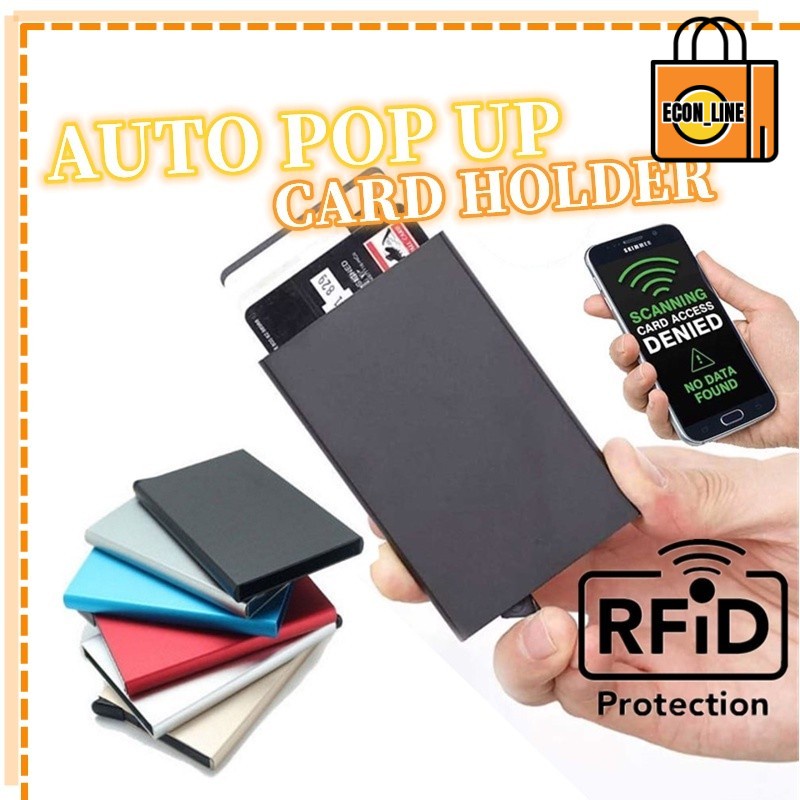 RFID Protected Card Wallet Slim Pop Up Thin Aluminium Metal ID Card ...
