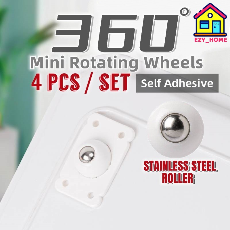 (4 pcs/set) 360 Rotating Mini Wheel Roller Stainless Steel Self ...