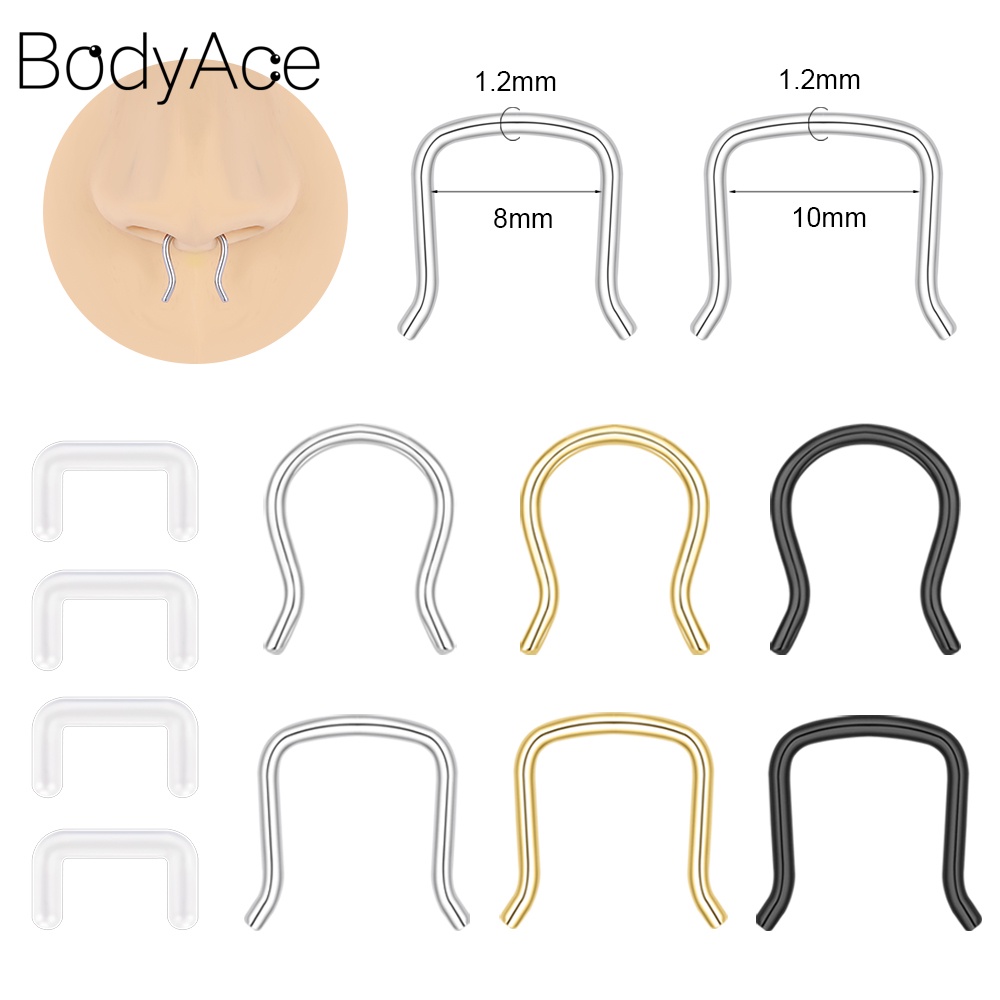 Bodyace 1-5pcs 6/8/10mm Clear Flexible Hidden Septum Piercing Stainless ...