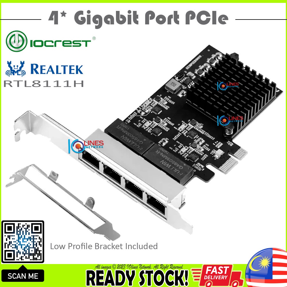 IOCREST Quad 4*gigabit LAN network card PCIe ethernet card Low Profile Bracket 4 port 1000Mbps ...