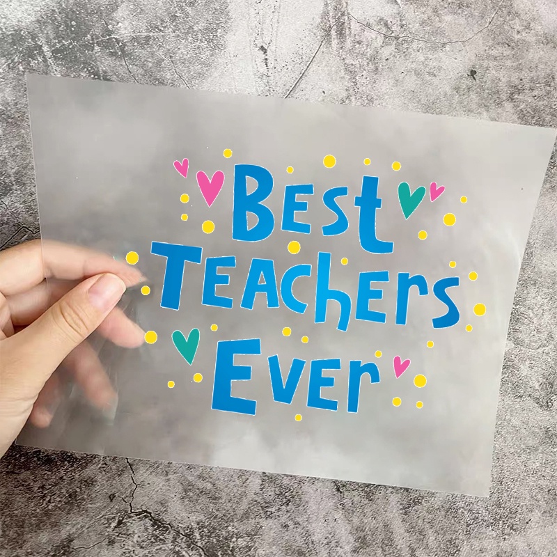Best Teacher Ever Print Heat Transfer Patches Iron on Vinyl Stickers ...