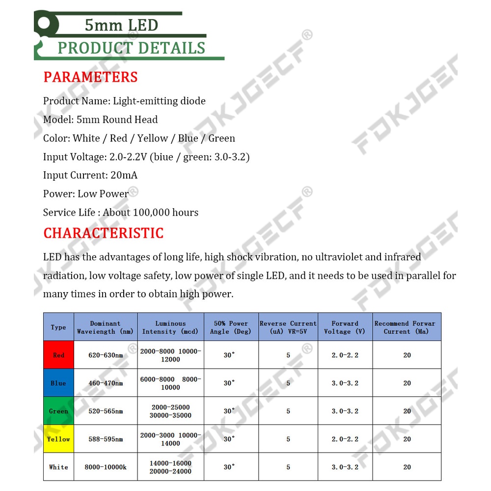 100pcs 5mm LED Diode 5 mm LED Assorted Kit DIY LEDS Set White Green Red ...