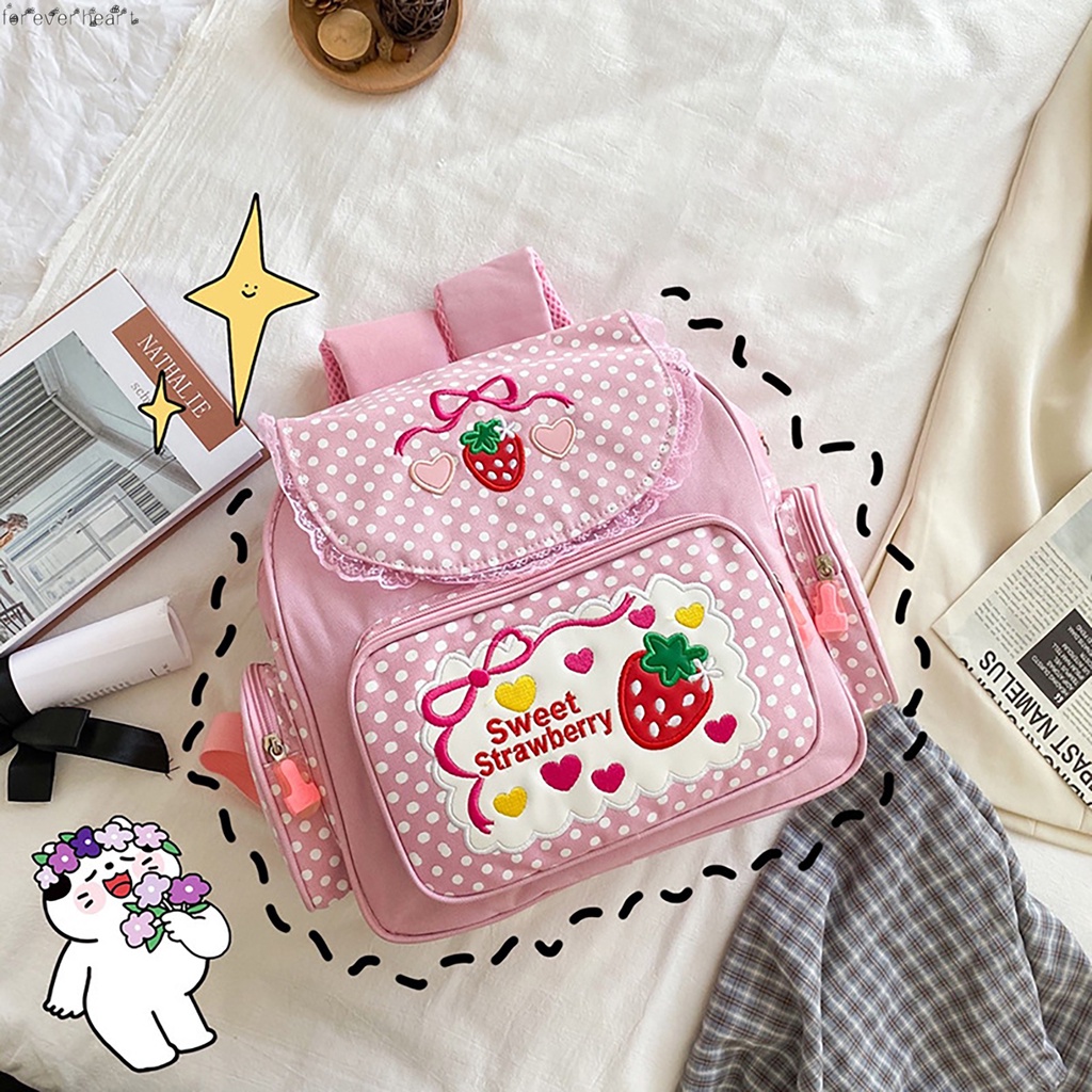 Sweet Style Strawberry Backpack with Ample Storage Space and Multiple ...
