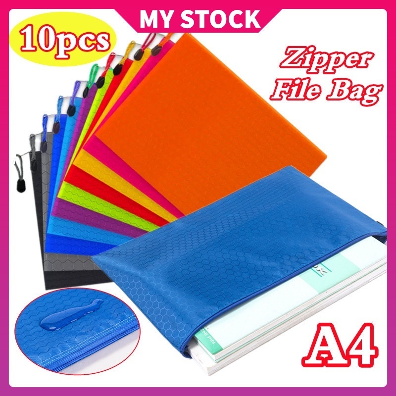 🔥Local Stock🔥 10Pcs Waterproof Zipper File Bag A4 Paper Organizer File ...