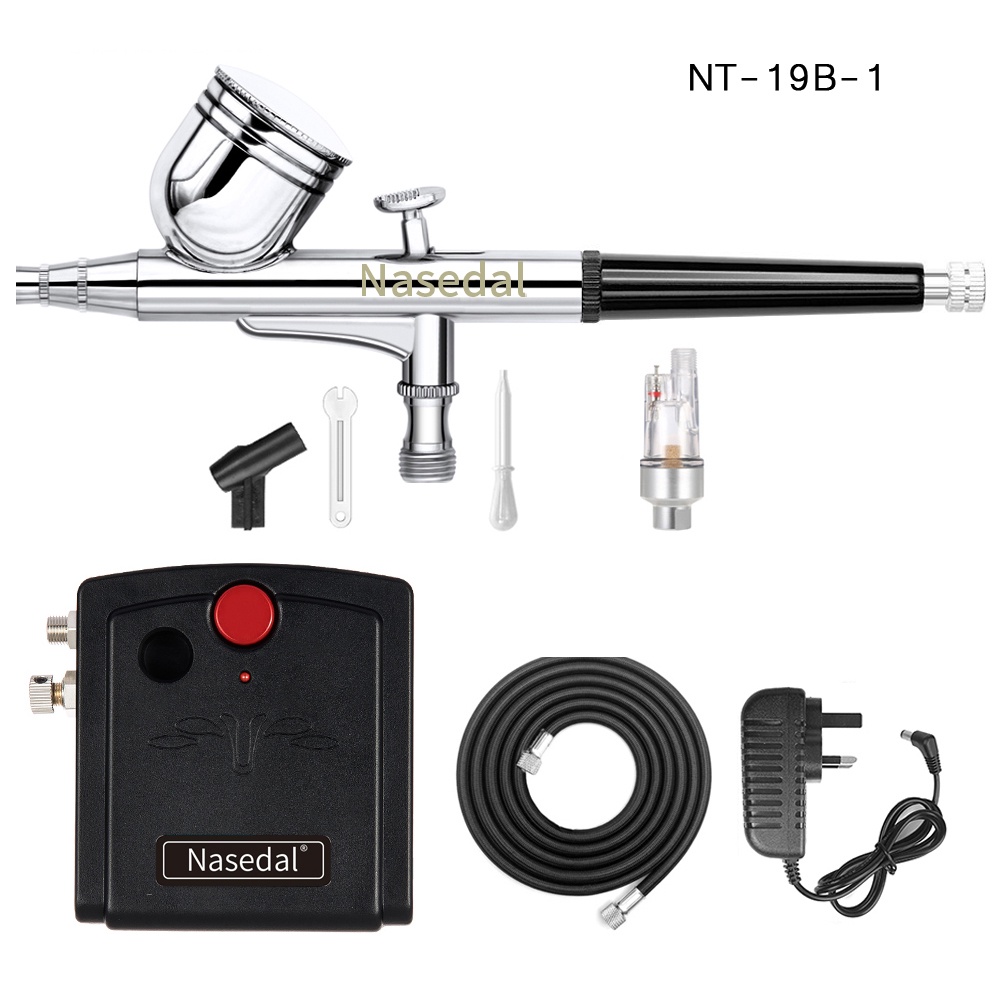 Nasedal Dual-Action Airbrush kit with Air Compressor 0.3mm Air Brush ...