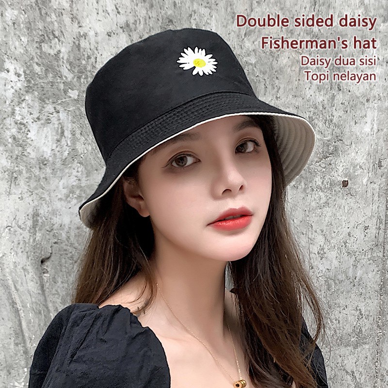 Two Sided Fisherman Hats Small Daisy Embroidery Bucket Hat Unisex Cap ...