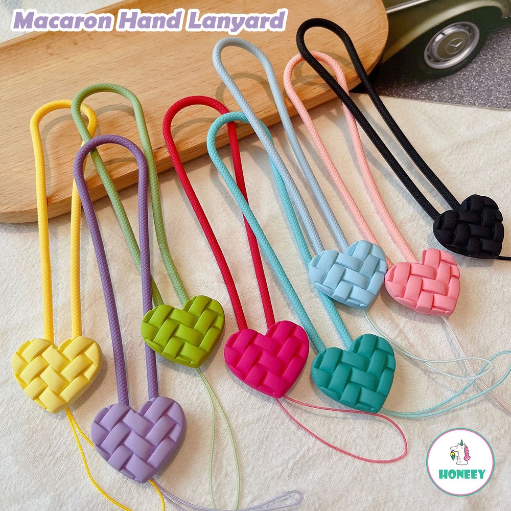 Candy Color 3D Love Heart Woven Texture Hand Lanyard Wrist Strap Hand ...