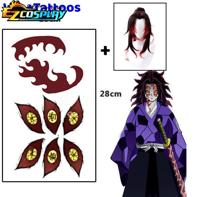 Anime Demon Slayer Kokushibo Cosplay Wig Upper Rank One Stickers ...