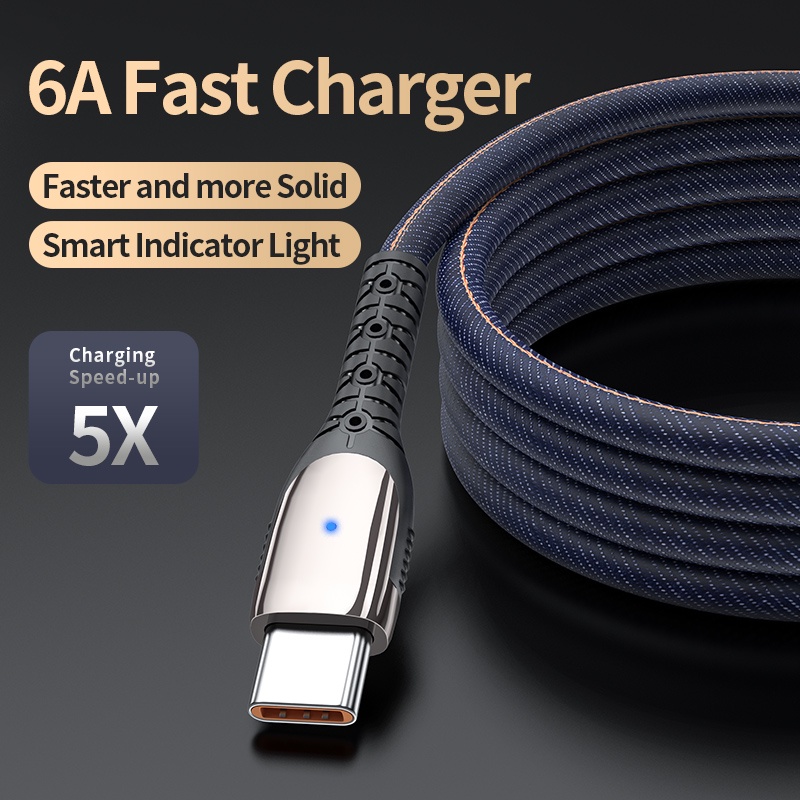 6A 100W Fast Charger Cable with LED Light Micro USB / Type-C Quick ...